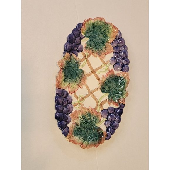 Fitz and Floyd | Dining | Fitz Floyd Oval Plate Grapes Leaves Lattice 993 | Poshmark